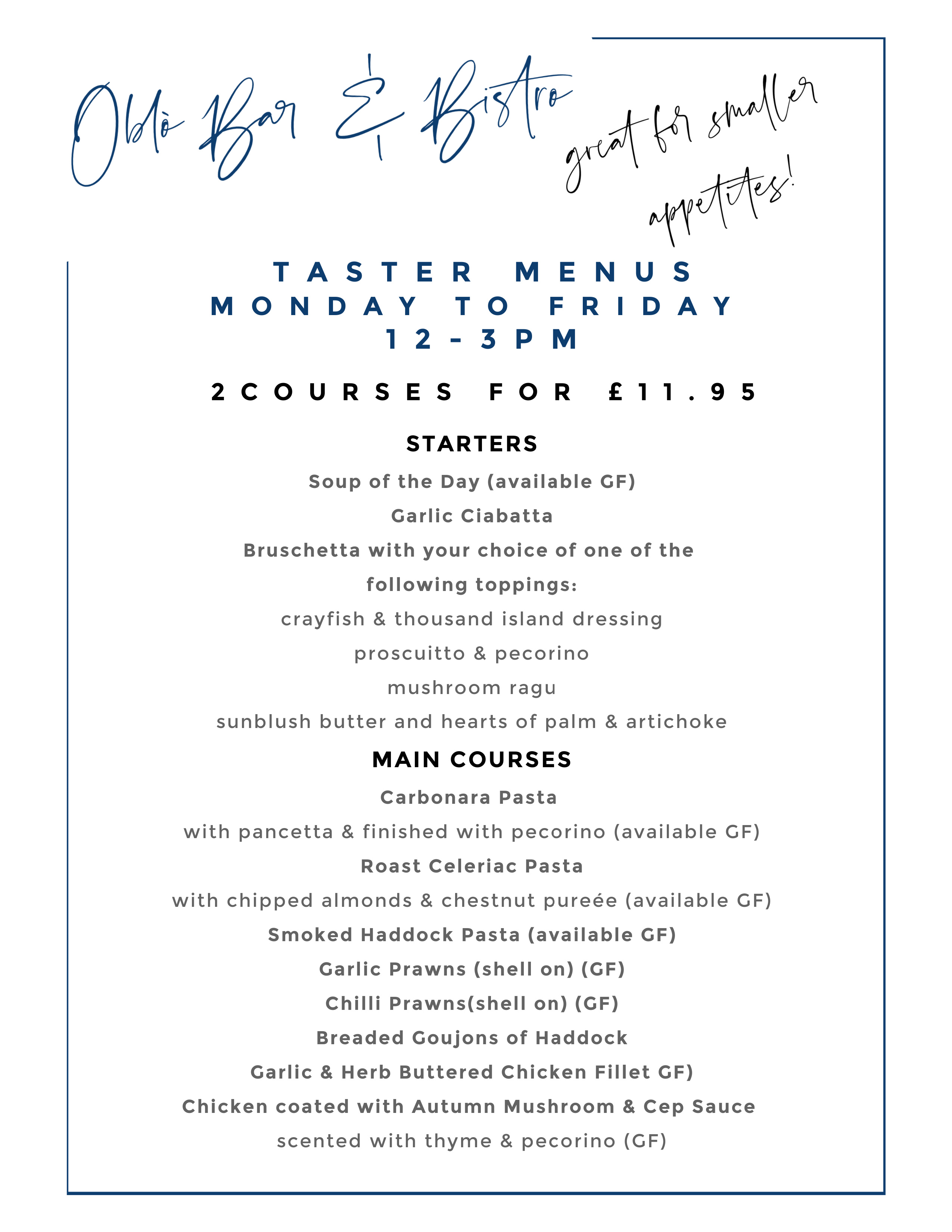 » Taster Menus 2 Courses-2Oblò Bar & Bistro