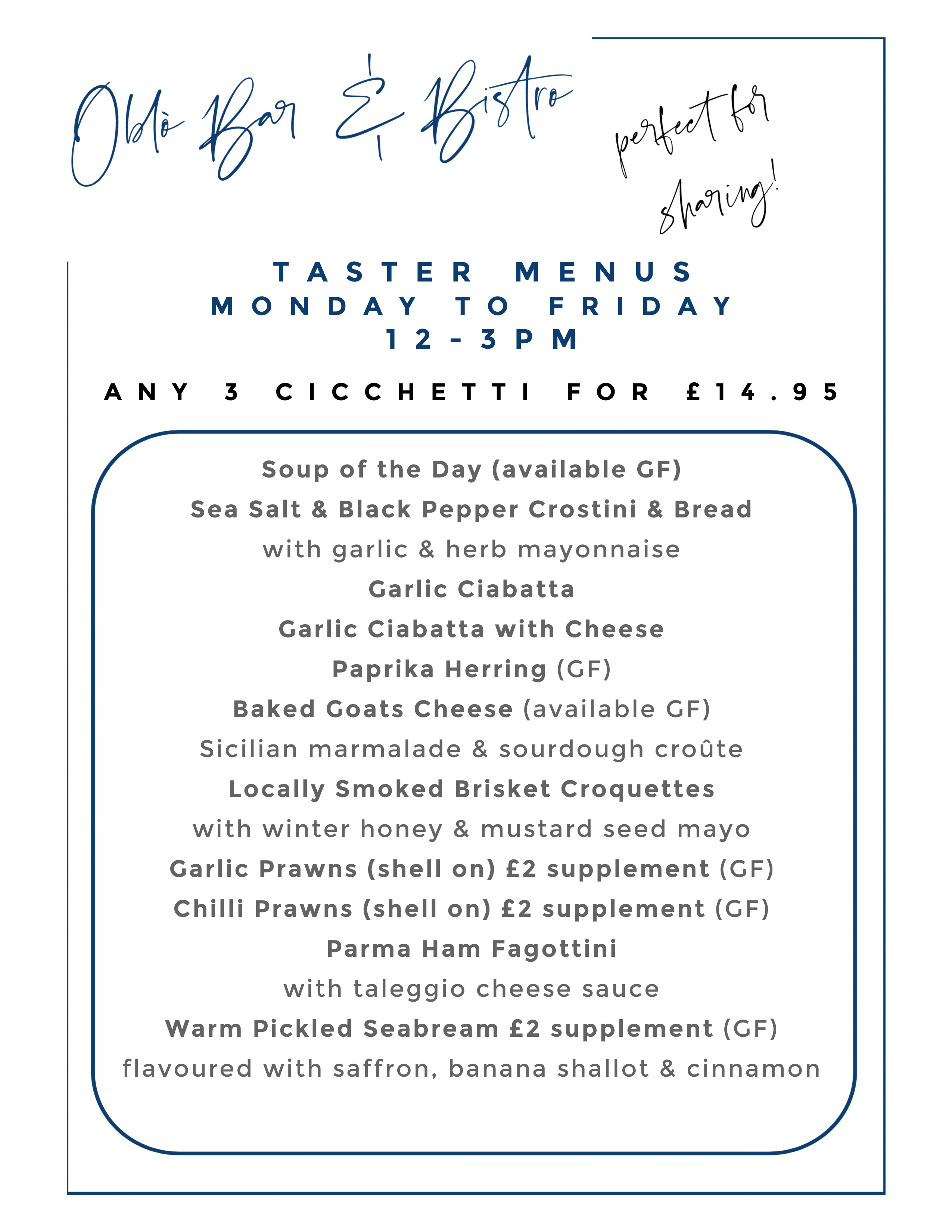 » Taster Menus Cicchetti copyOblò Bar & Bistro